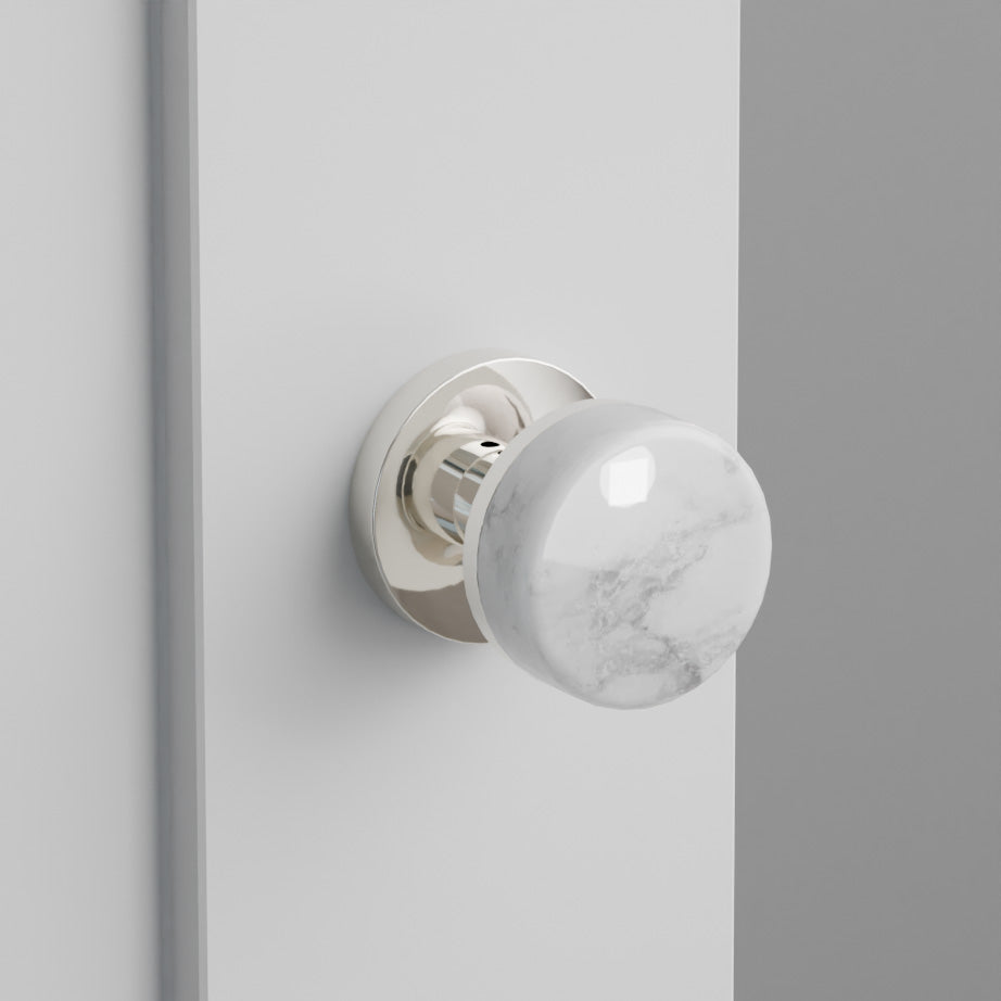 White Marble Door Knob on Disk Rosette